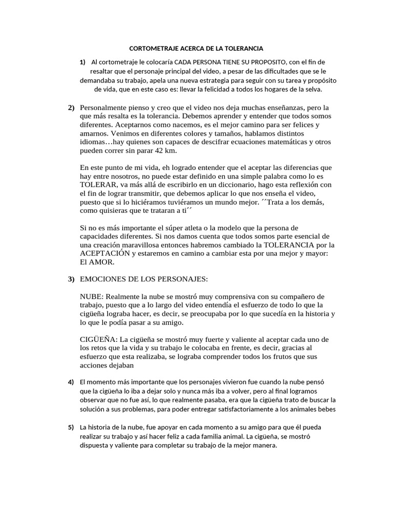 Cortometraje Acerca de La Tolerancia | PDF | Tolerancia | Amor