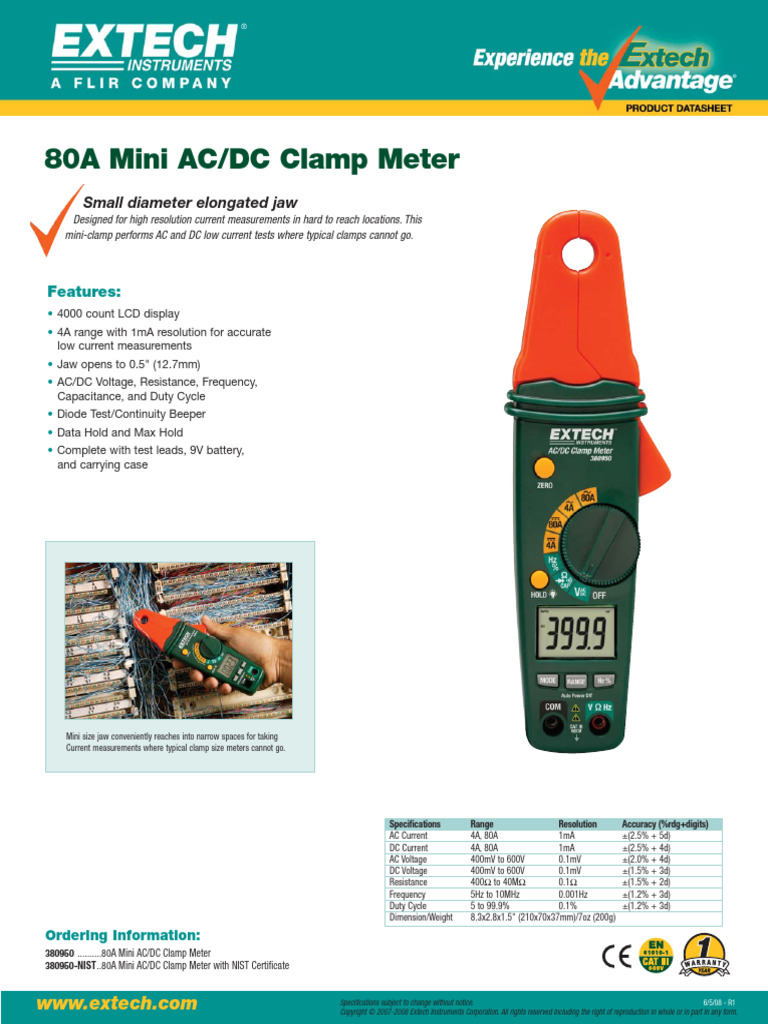 80A Mini AC/DC Clamp Meter: Small Diameter Elongated Jaw | PDF ...
