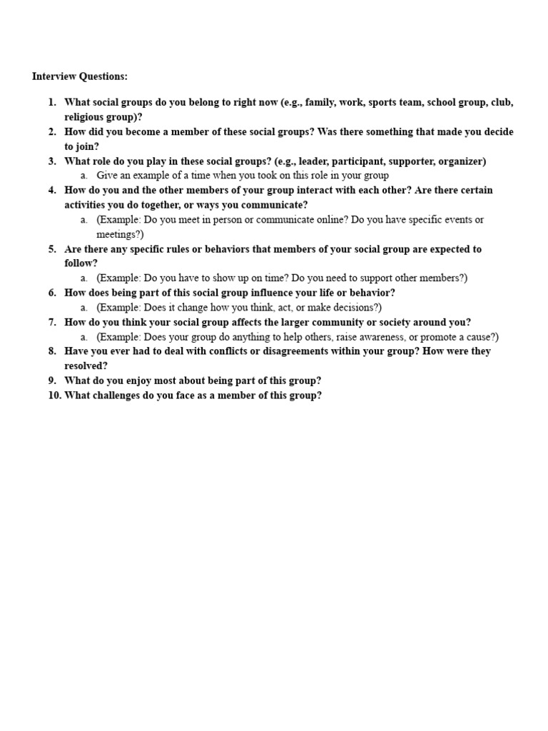 Social Group Interview Questions Guide | PDF | Career & Growth