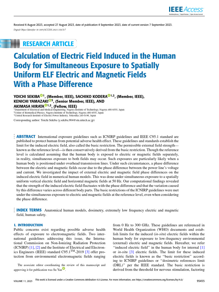 Calculation of Electric Field Induced in The Human Body For Simultaneous Exposure To Spatially ...