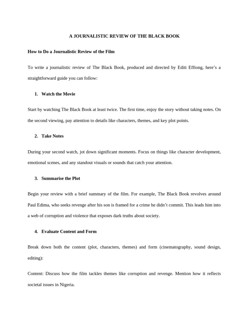 A Journalistic Review of The Black Book | PDF | Cinematography | Narrative
