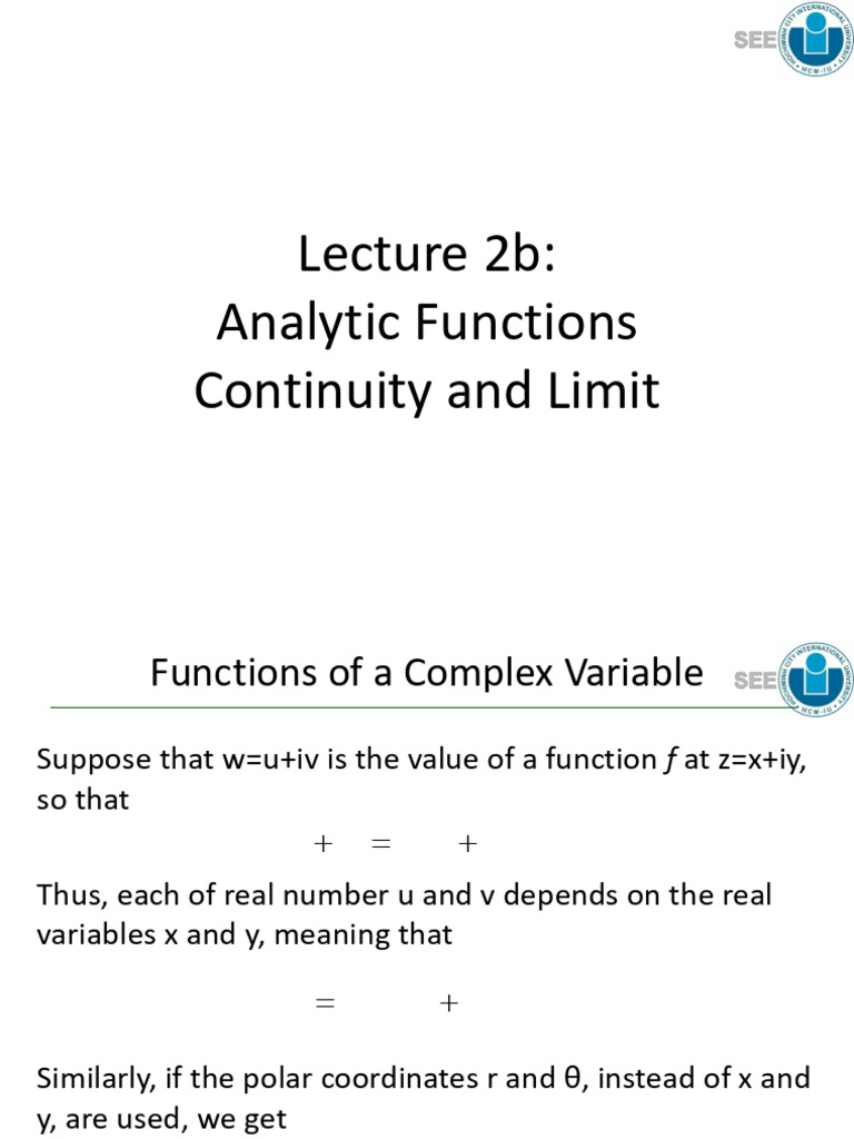 Lecture 2b Analytic Function Limit And Continuity Pdf