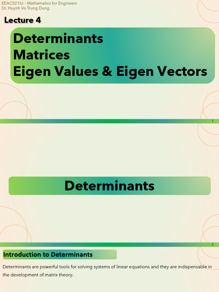 Lecture 4 - Determinants - Matrices - Eigen Values and Vectors | PDF | Eigenvalues And ...