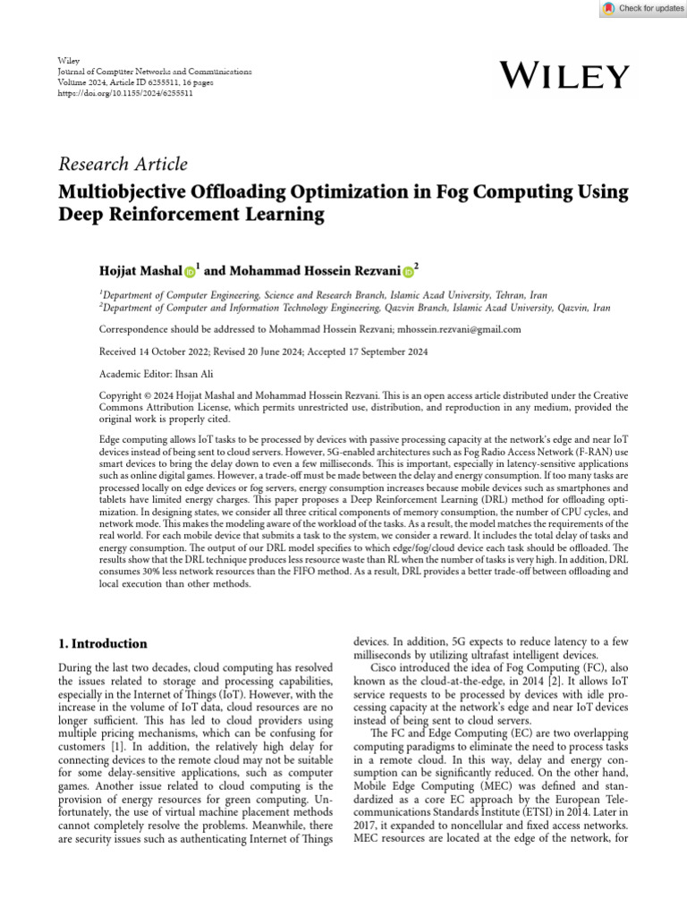 Journal of Computer Networks and Communications - 2024 - Mashal - Multiobjective Offloading ...