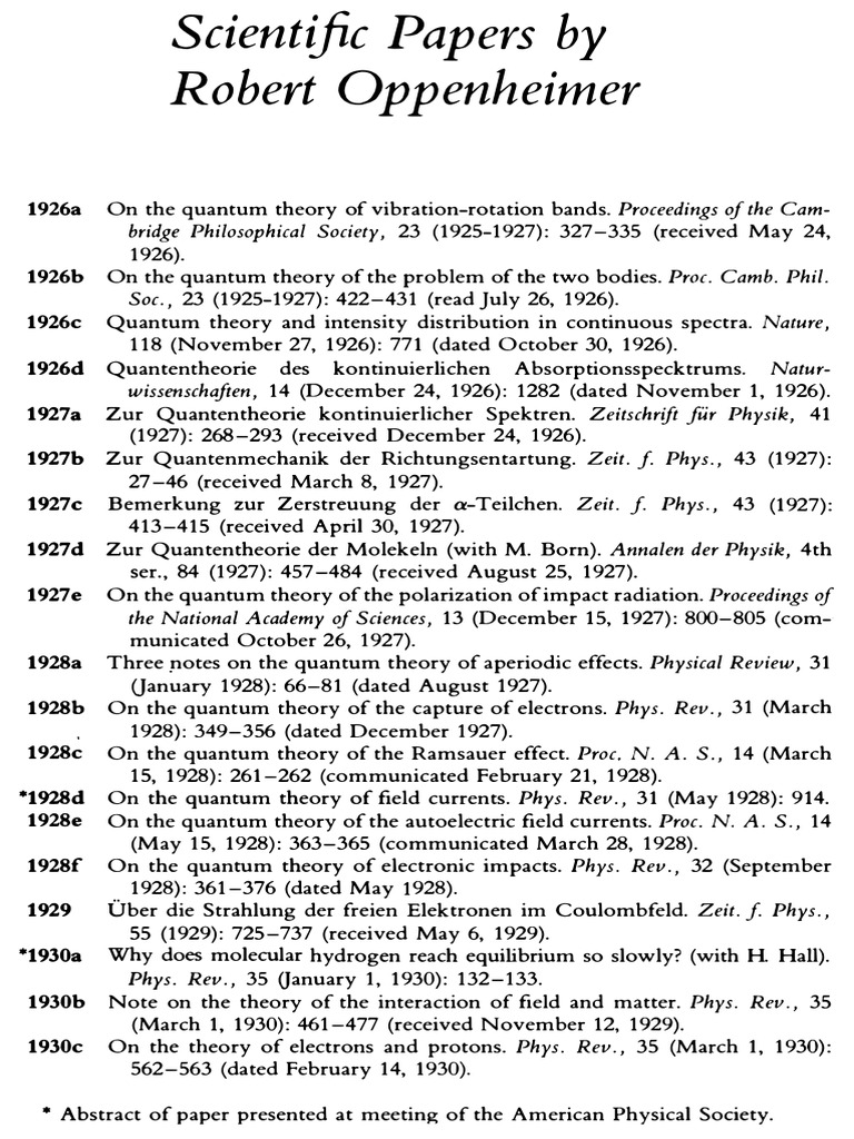 Oppenheimer's Quantum Theory Papers | PDF | Photon | Neutron