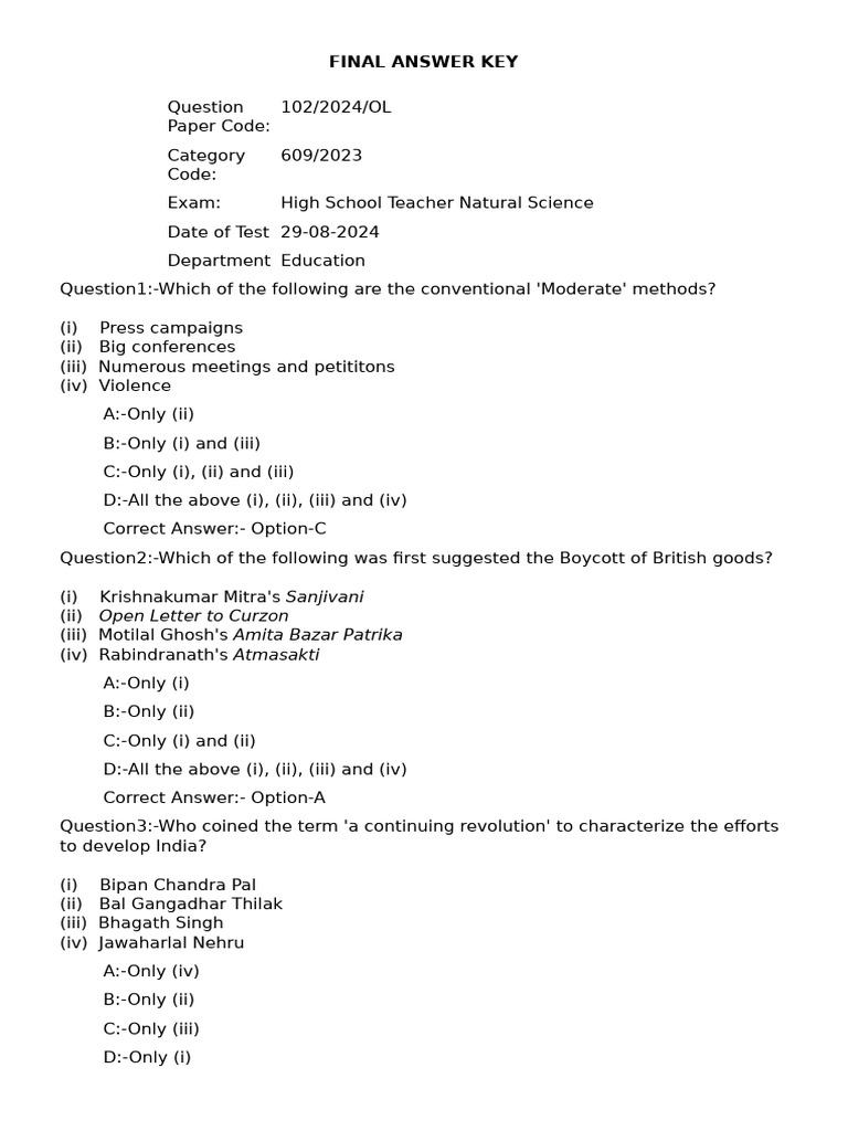 HSA Natural Science Answer Key 2024 | PDF | Games & Activities | Social ...