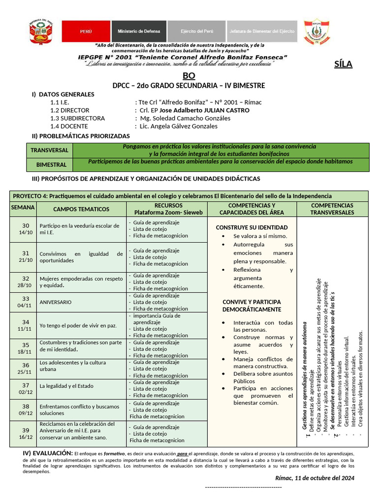Silabo 2do Ano - 4-BIM - DPCC-GALVEZ | PDF | Evaluación | Metacognición