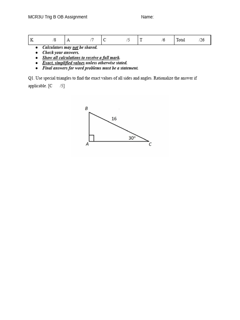 MCR3U Trigonometry Assignment Guide | PDF | Teaching Methods ...