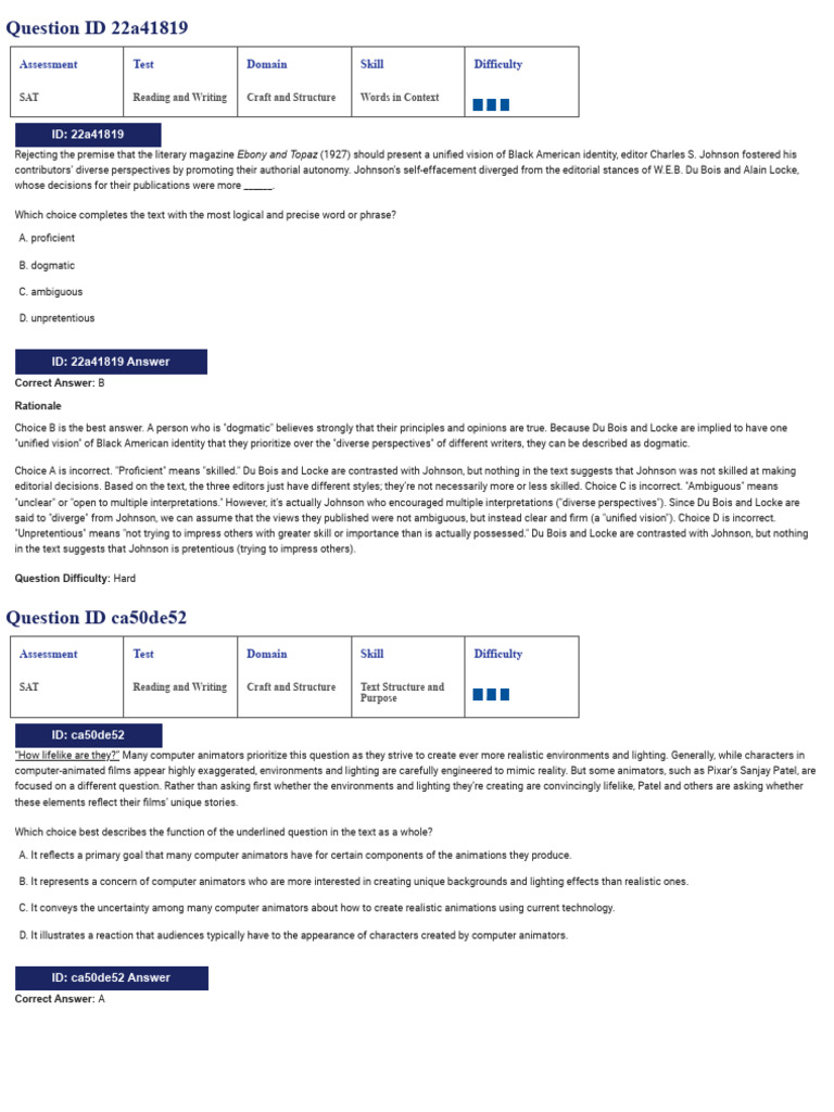 SAT Suite Question Bank - R&W | PDF | Reward System | Brain