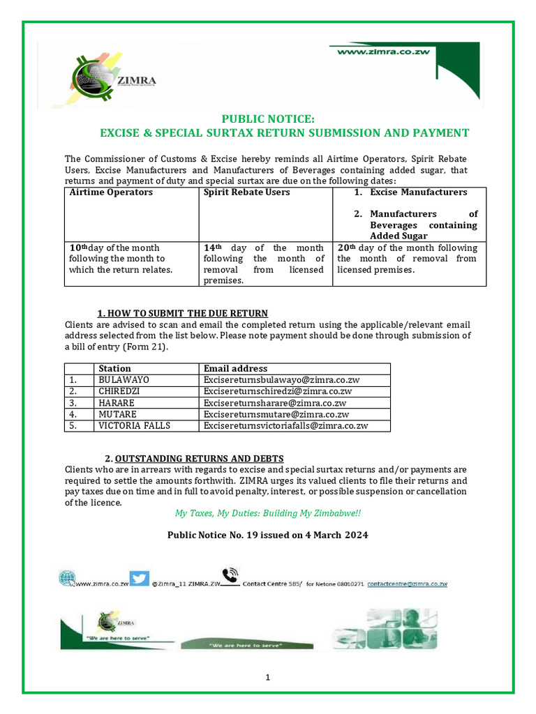 Public Notice 19 of 2024 Excise - Special Surtax Returns | PDF