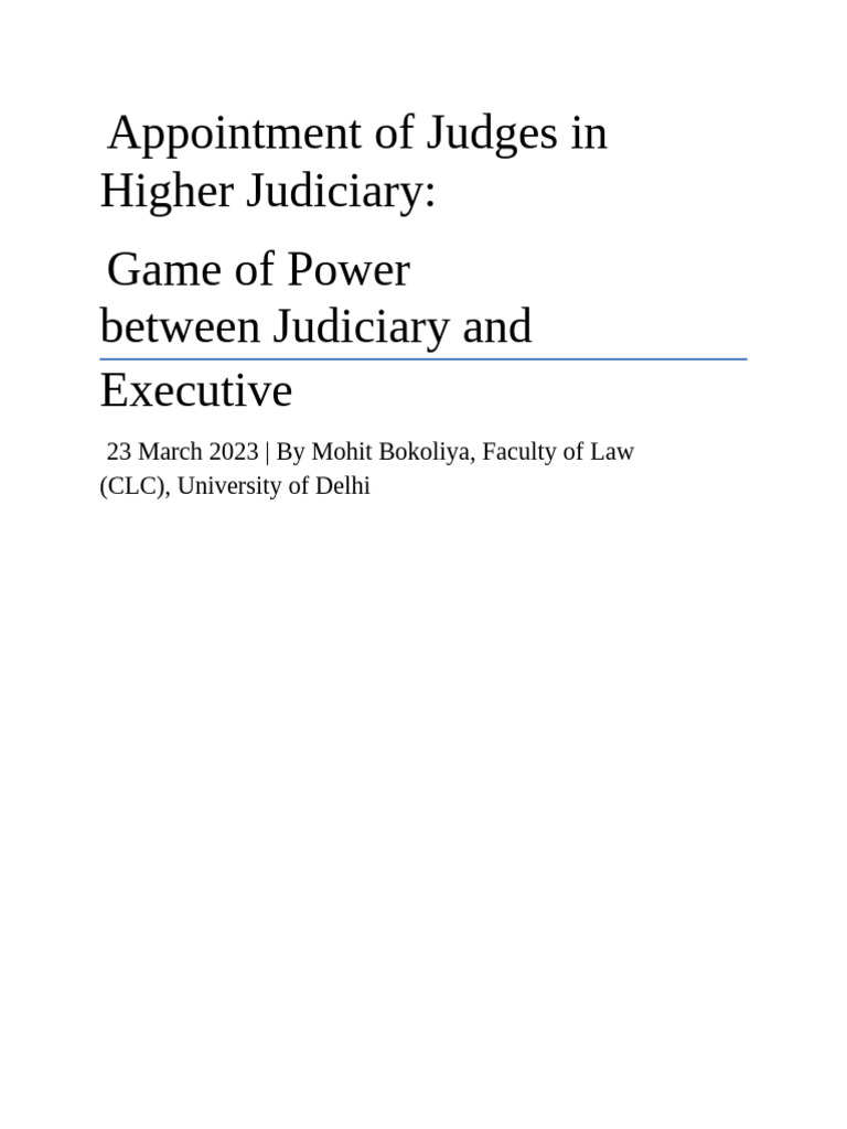 Mohit Bokoliya - Appointment of Judges in Higher Judiciary | PDF ...