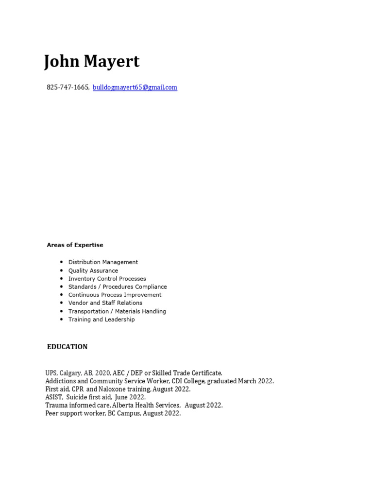 Logistics Specialist Resume: John Mayert | PDF | Logistics | Warehouse