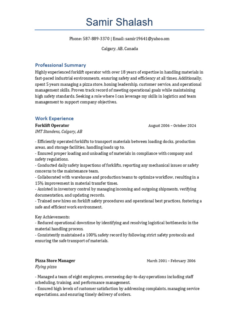 Samir Shalash Updated Resume | PDF | Forklift | Logistics