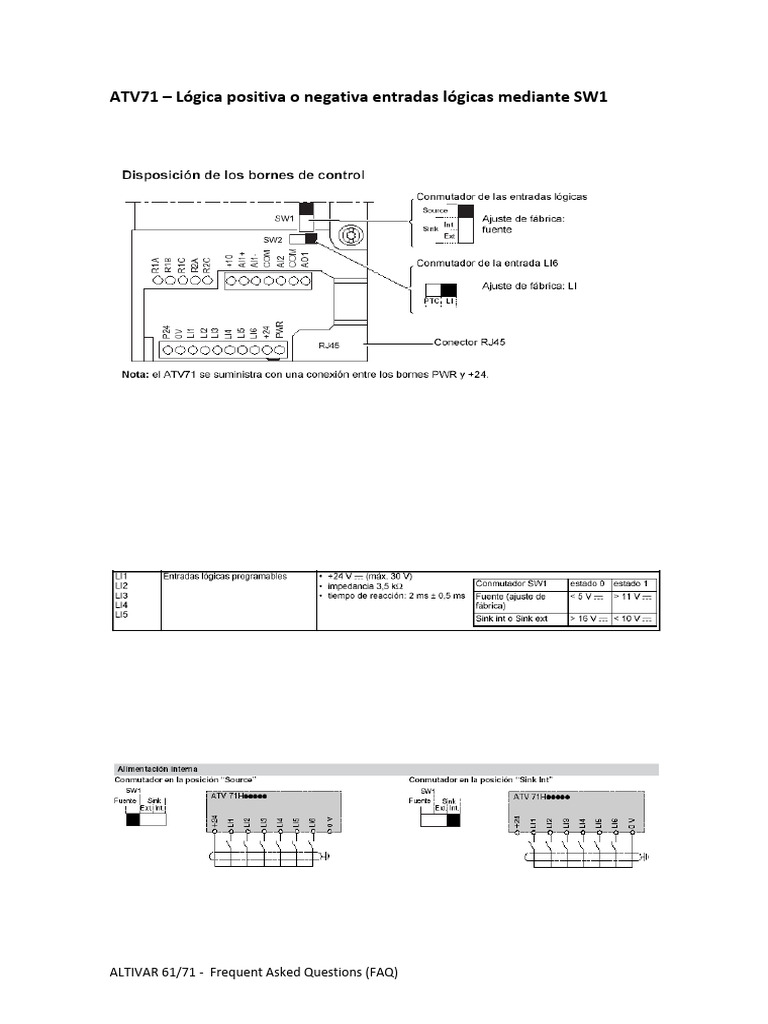 ATV71 - Lógica Positiva o Negativa Entradas Lógicas Mediante SW1 | PDF | Tecnología
