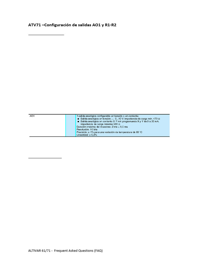 ATV71 - Configuración de Salidas AO1 y R1-R2 | PDF | Ciencia y matemáticas | Tecnología