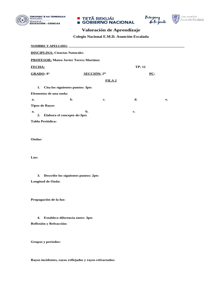 Examen 8 2 Ciencias Fila 2 | PDF