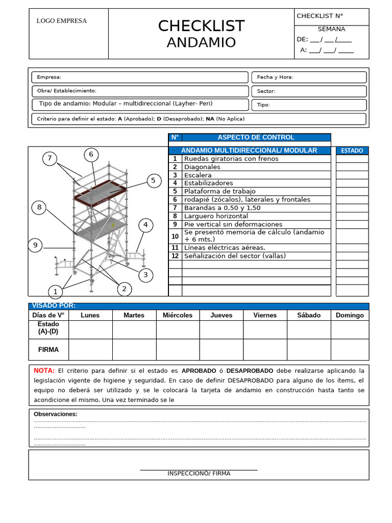 Checklist de Inspección de Andamios Layher | PDF