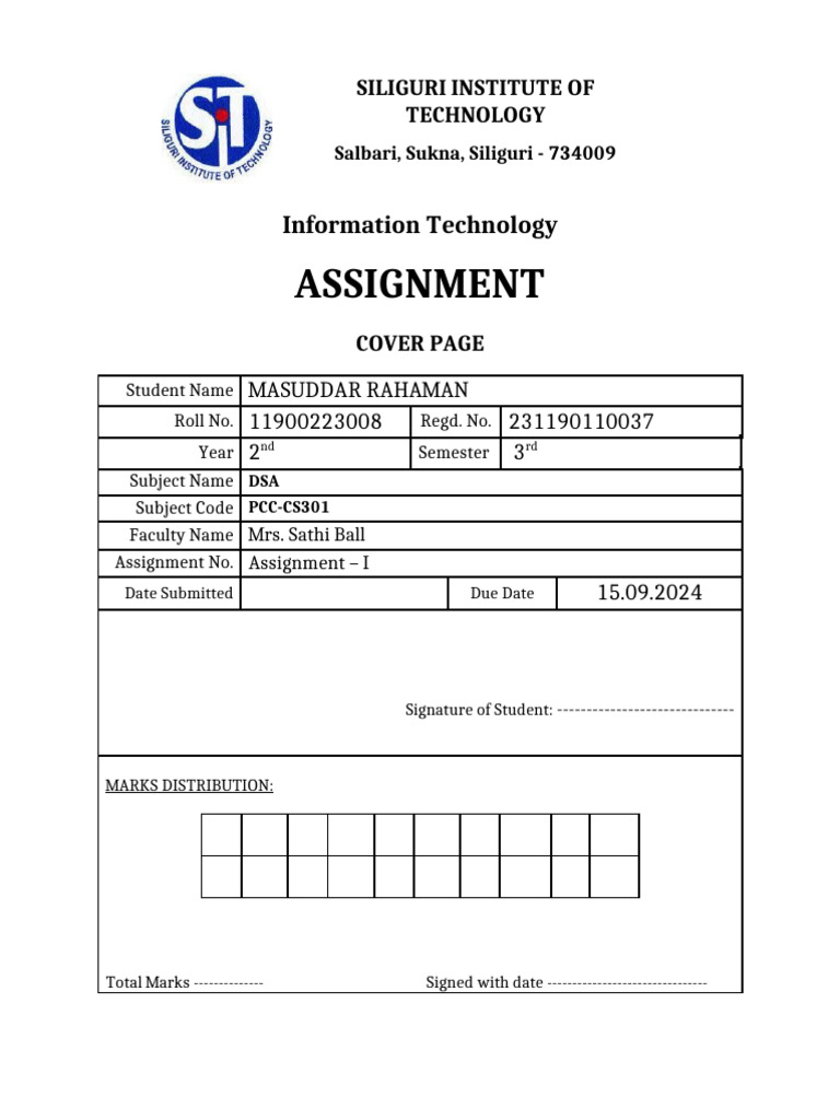 FLAT Assignment Cover Page - DSA IT | PDF