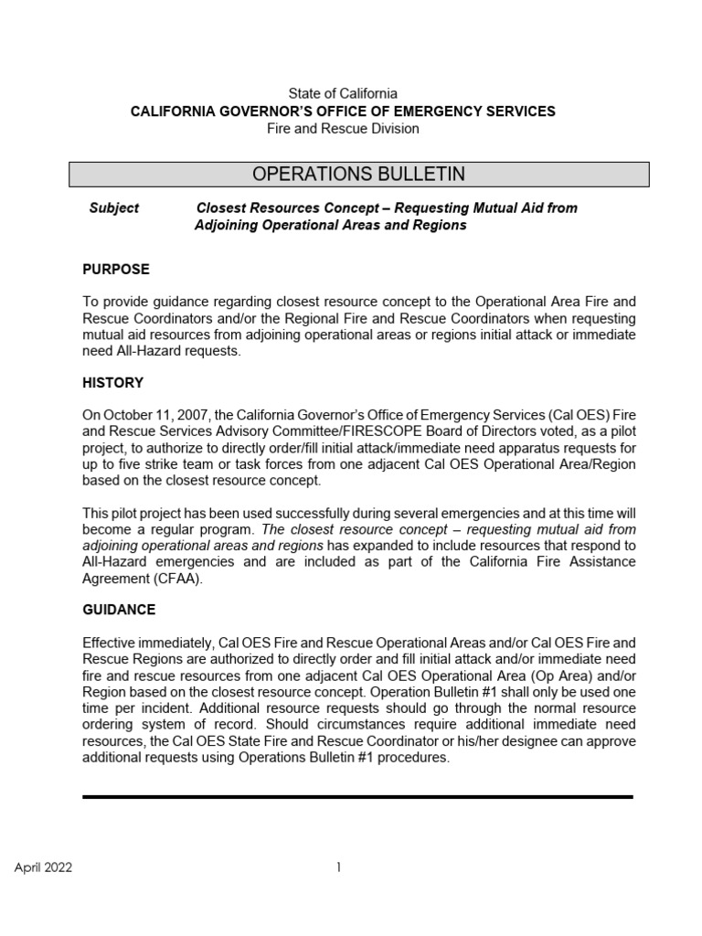 CalOES-Operations Bulletin 1 April 2022 | PDF | Emergency Services ...