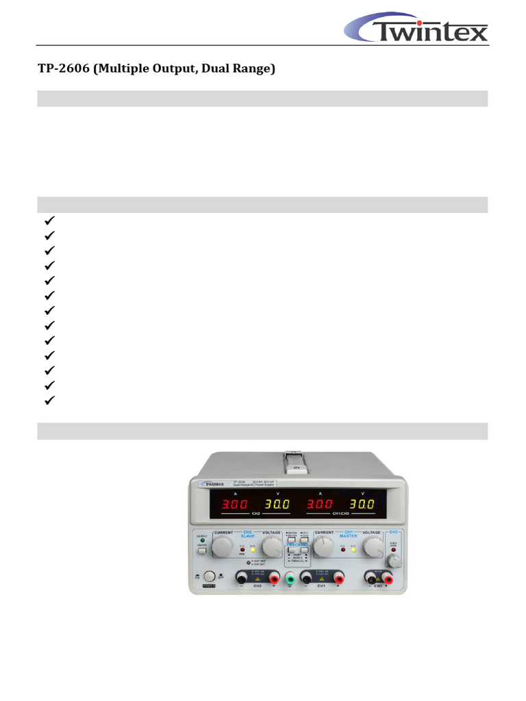 Twintex Datasheet DC Power Supply TP-2606 201806 | PDF | Power Supply | Switch