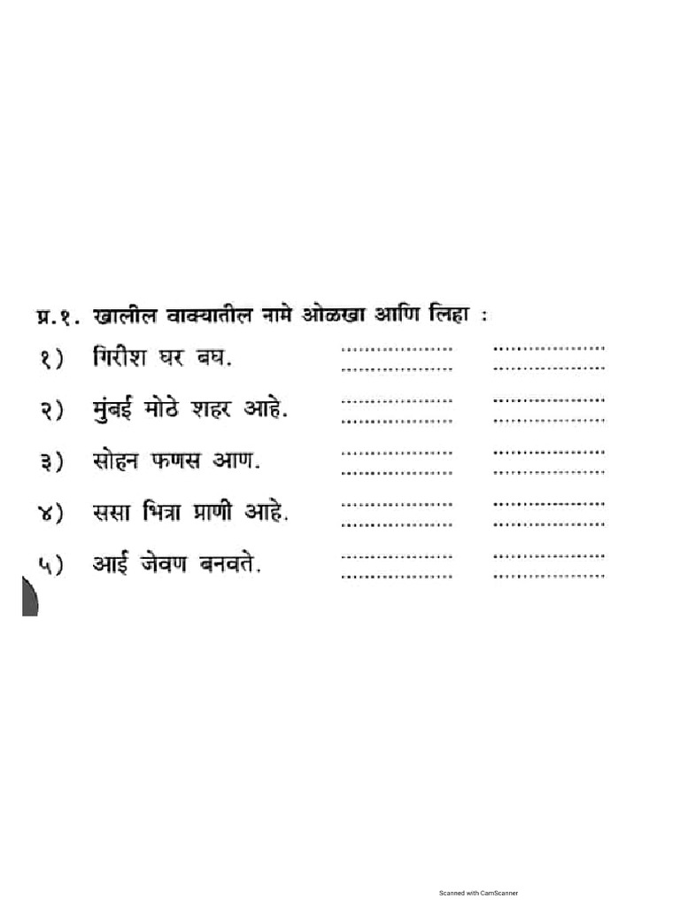 MARATHI Practice Worksheet Noun & Pronoun | PDF