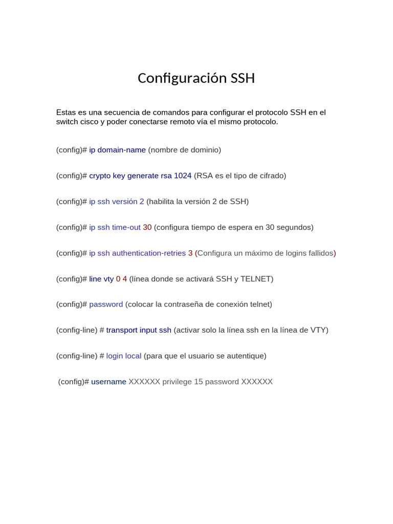 Configuración SSH Switch Cisco | PDF