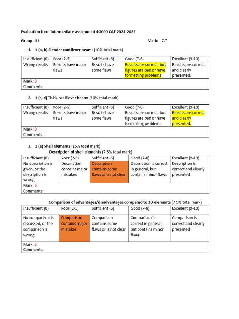Evaluation Form for CAE Assignment 4GC00 | PDF | Beam (Structure) | Bending