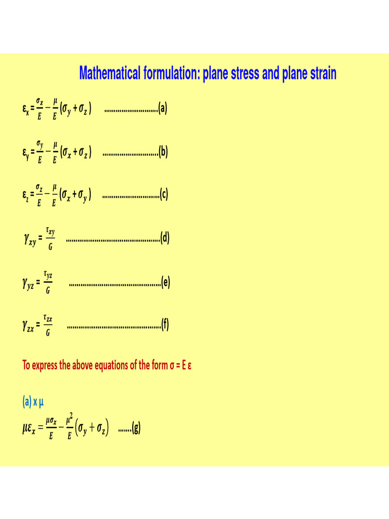 1.9 Mathematical Formulation Plane Stress Plane Strain | PDF | Stress ...