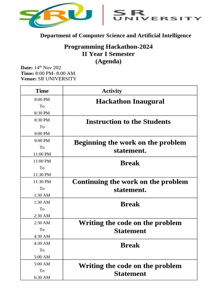 Hackathon Agenda | PDF