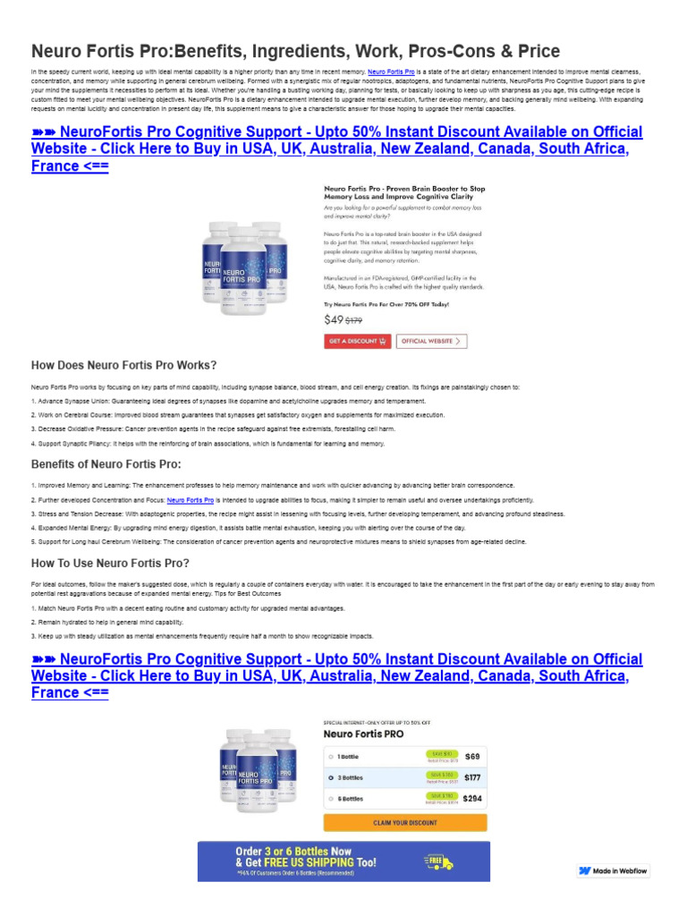 Neuro Fortis Pro Benefits, Ingredients, Work, Pros-Cons & Price | PDF ...
