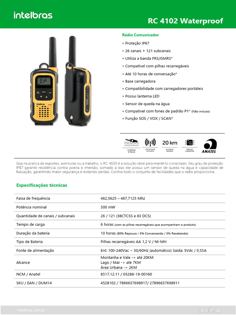 datasheet-RC-4102-v2 RÁDIO COMUNICADOR RC 4102 WATERPROOF INTELBRAS - PAR | PDF | Eletrônicos ...