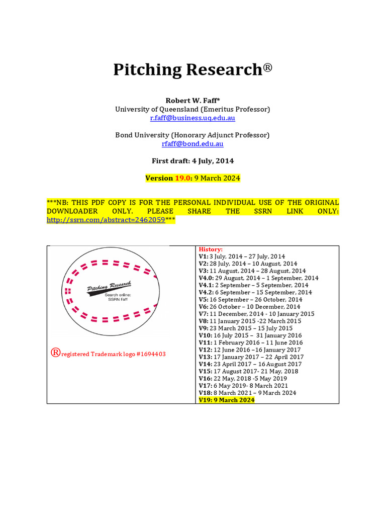 Robert W. Faff, Pitching Research, 2019 | PDF | Validity (Statistics) | Statistics