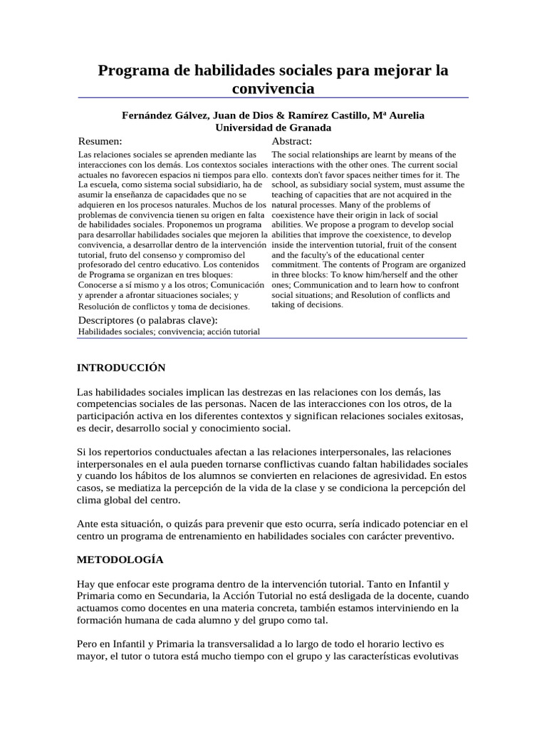 Programa de Habilidades Sociales BIP | PDF | Comunicación | Aprendizaje