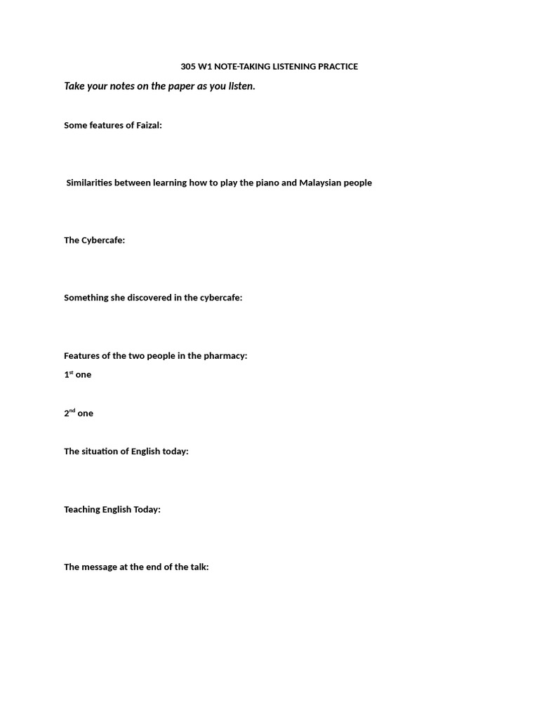 305 W1 NOTE-Taking Exercise | PDF