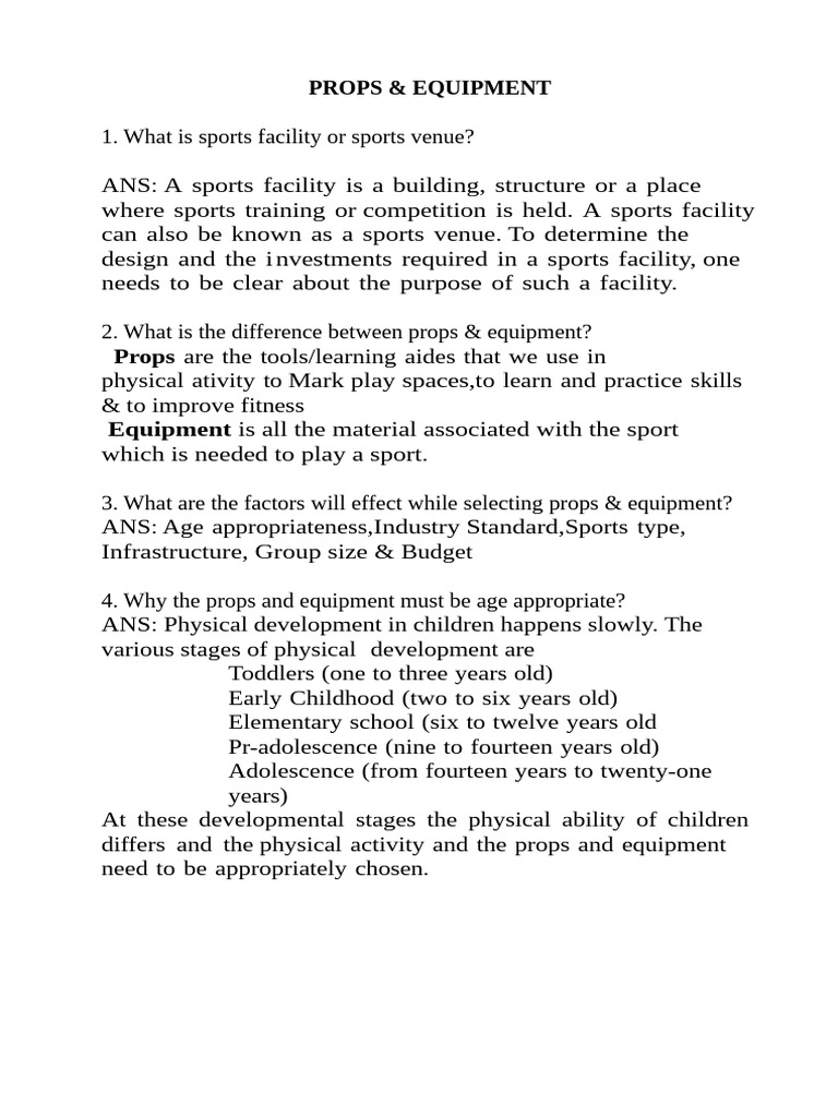 Props vs Equipment in Physical Education | PDF | Career & Growth ...