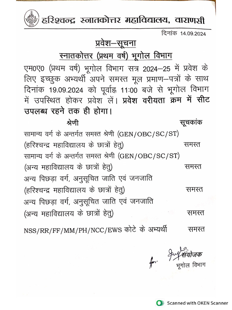 M.A GEOGRAPHY Ist. Sem. Admission Merit List 2025-25 | PDF