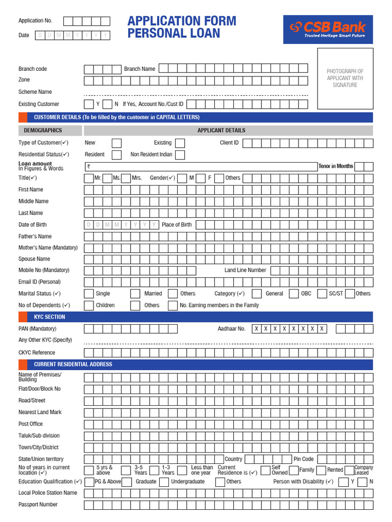 Personal Loan Application Form | PDF | Loans | Identity Document