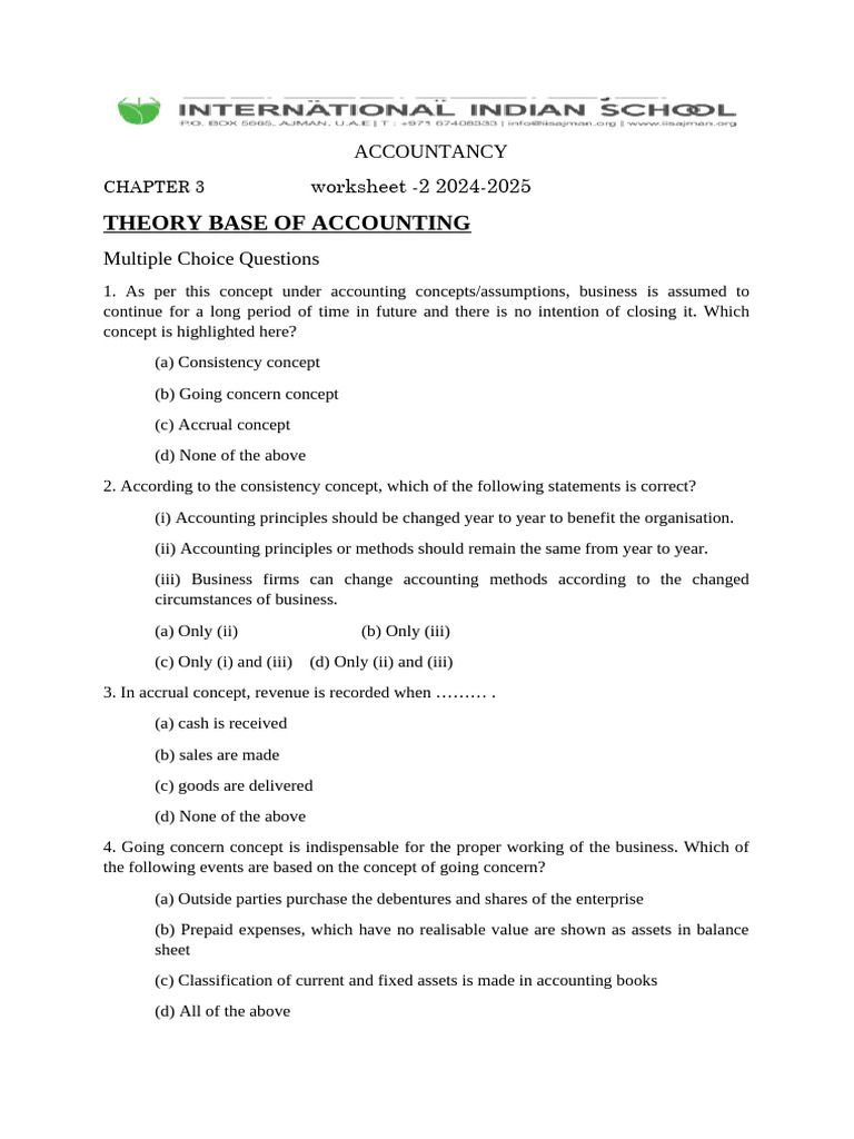 Accounting Concepts MCQs 2024-2025 | PDF | Debits And Credits | Income Statement