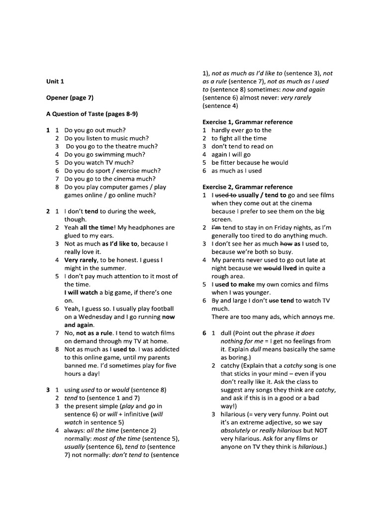 Upper Intermediate 1 - Key | PDF