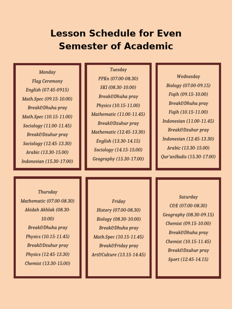 Lesson Schedule For Even Semester of Academic Year 2020 | PDF