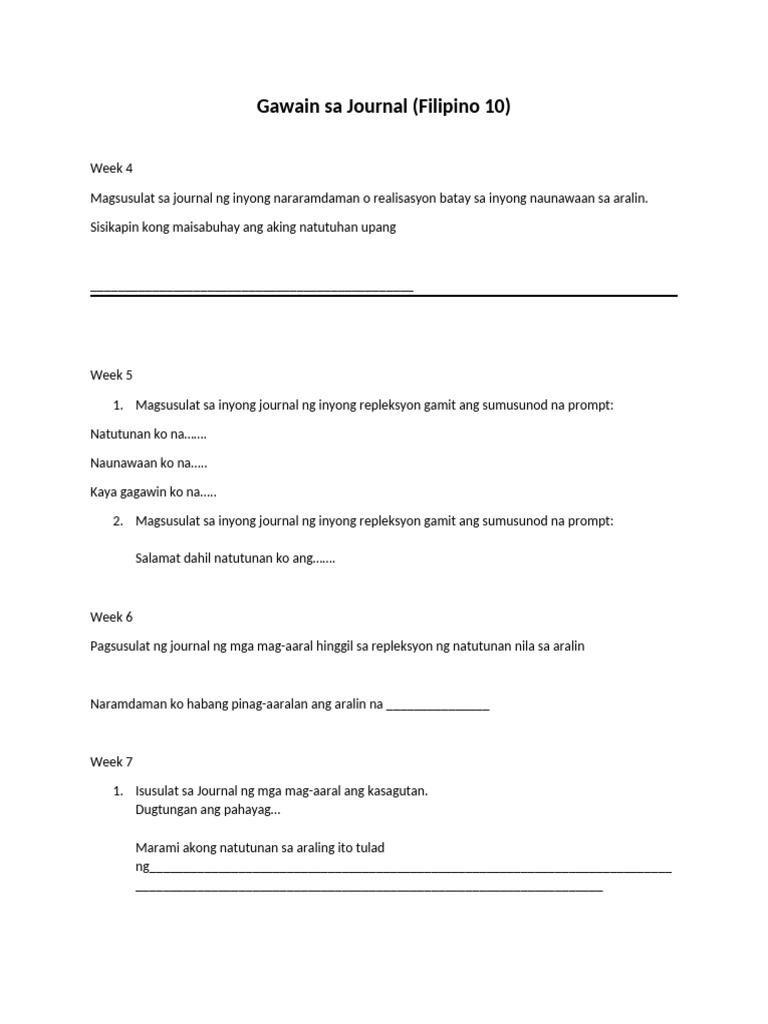Gawain Sa Journal Filipino 10 | PDF
