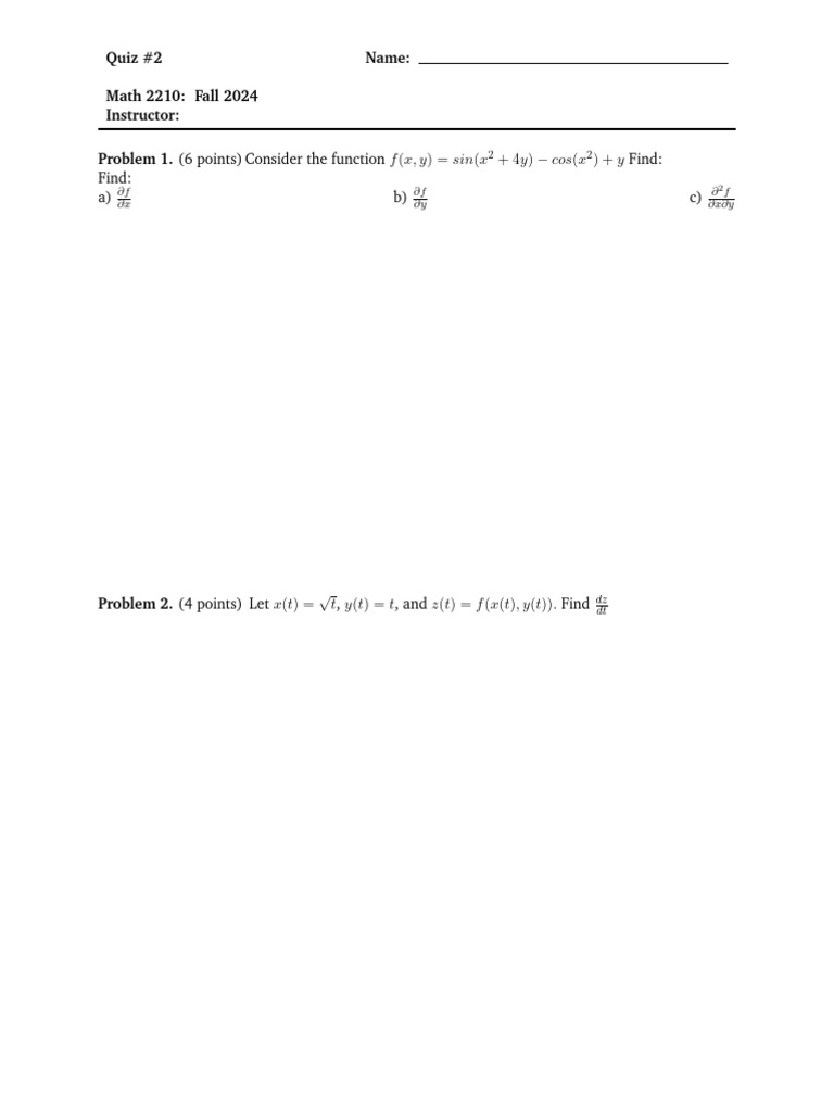 Practice Quiz 4 Calc 3 Fall 2024 | PDF