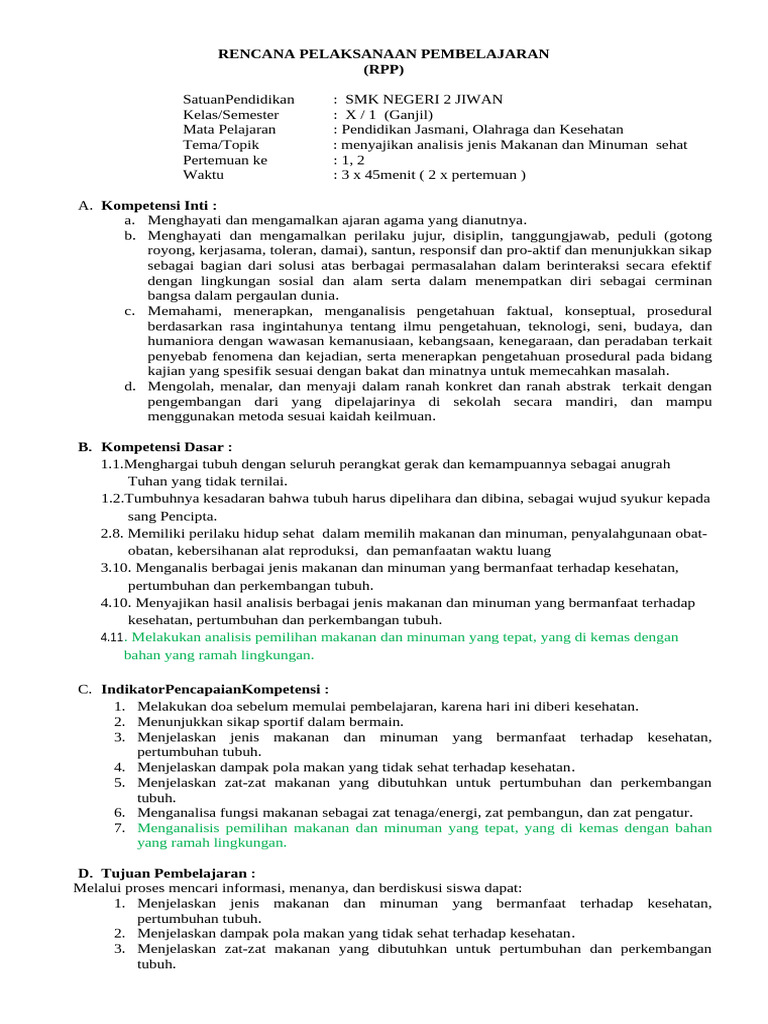 RPP Klas X Adiwiyata | PDF