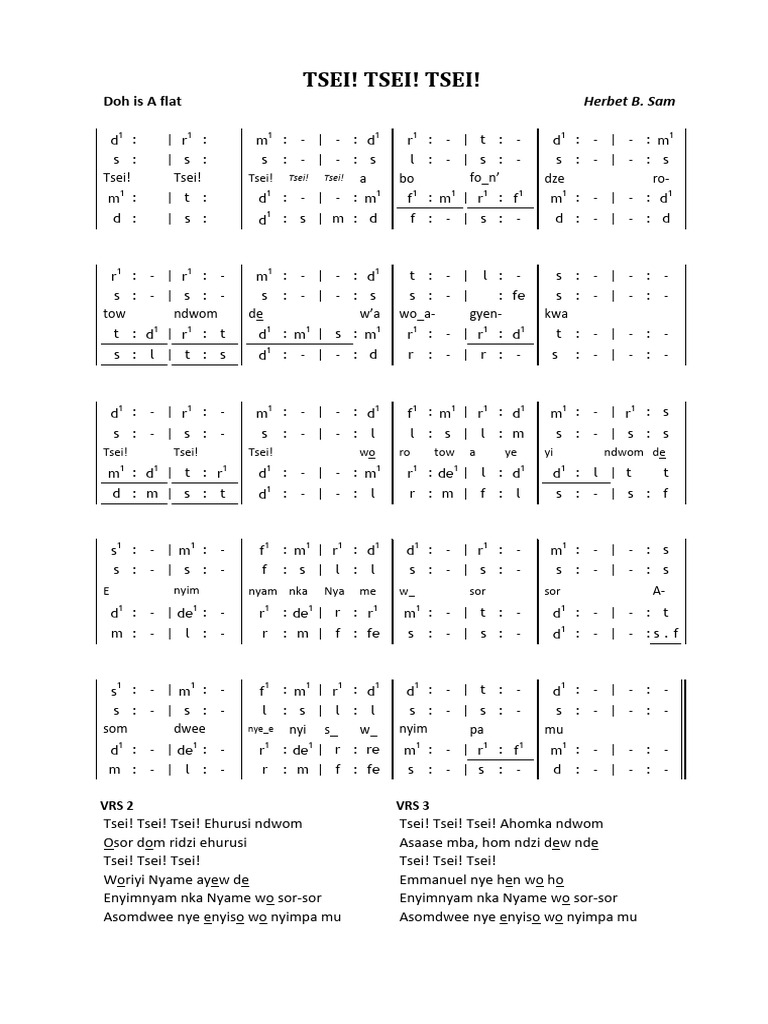 Tsei Tsei Tsei Tonic Solfa | PDF