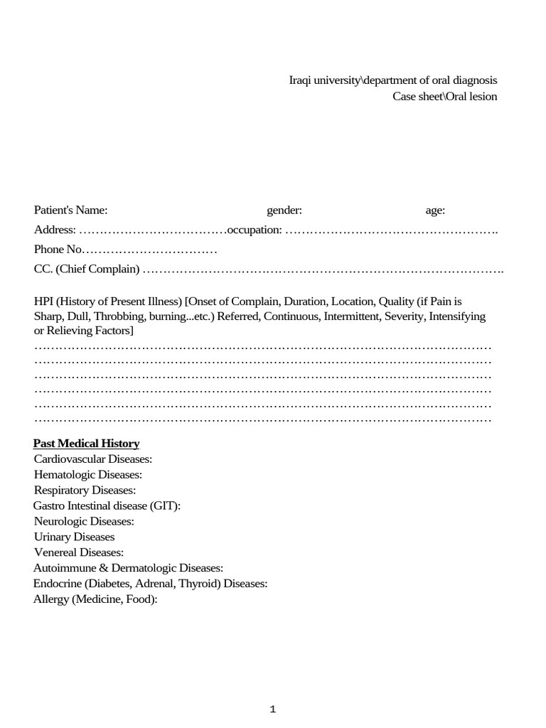 Oral Medicine Case Sheets Overview | PDF | Causes Of Death | Diseases ...