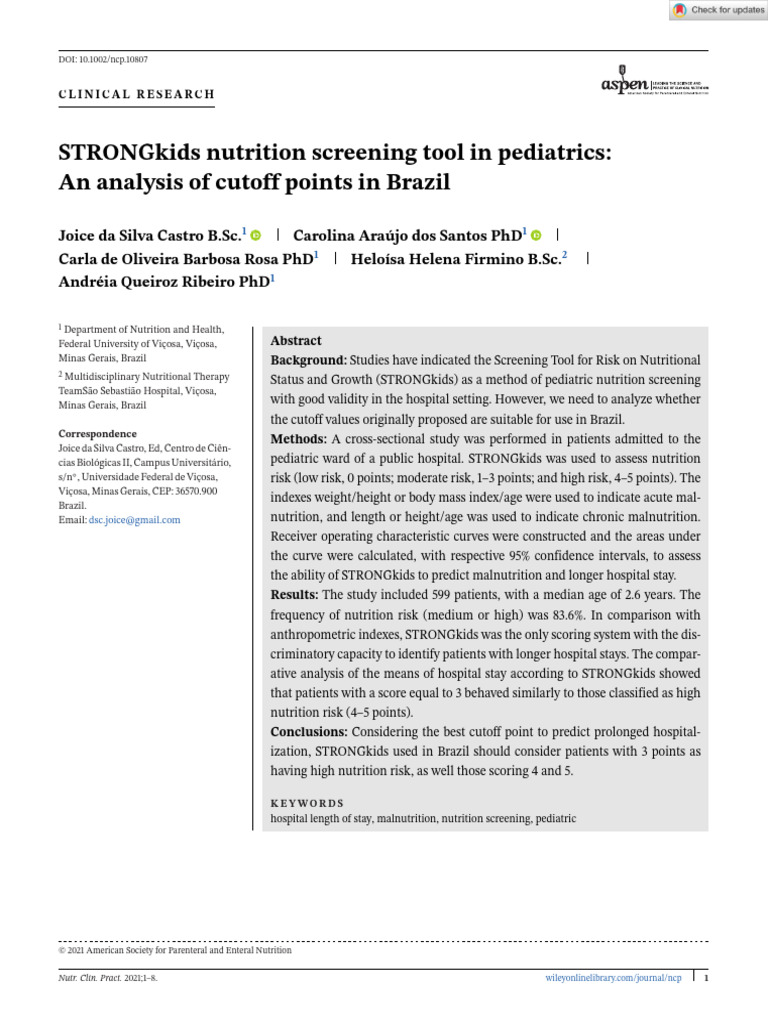 STRONGkids Nutrition Tool Analysis in Brazil | PDF | Malnutrition ...