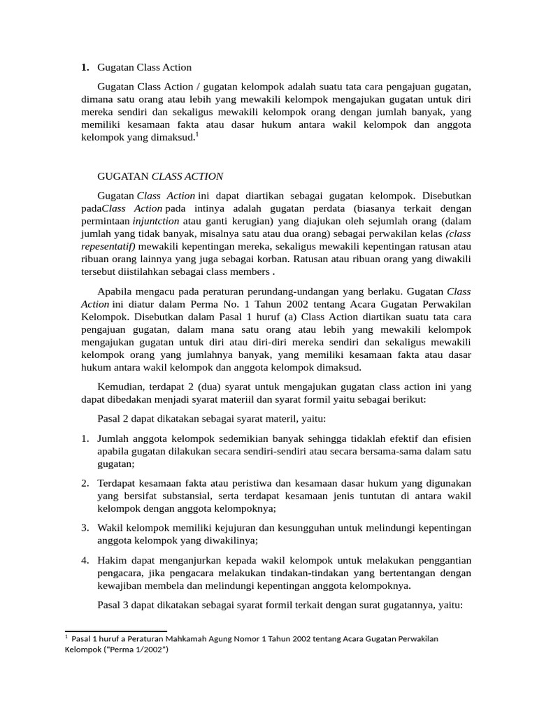 Syarat dan Dasar Hukum Gugatan Class Action | PDF | Hukum