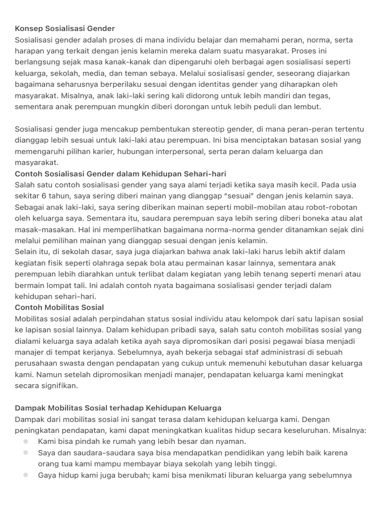 Proses dan Contoh Sosialisasi Gender | PDF