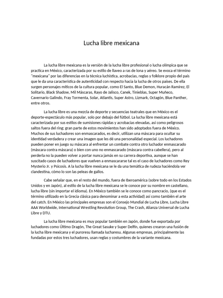 Lucha Libre Mexicana | PDF | Lucha profesional | Deportes y Entretenimiento