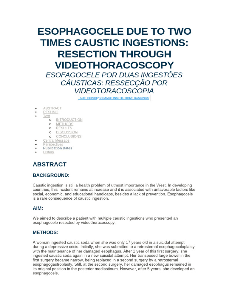 Esophagocele Due To Two Times Caustic Ingestions | PDF | Esophagus ...